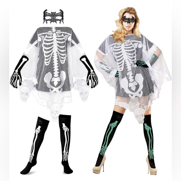 Other | 7 Pieces Halloween Skeleton Poncho For Women Halloween Lace ...